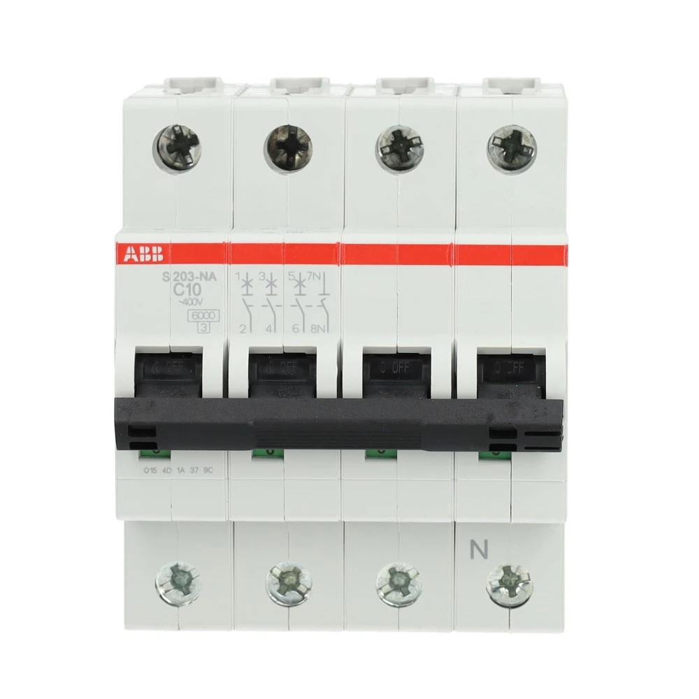 ABB Componenten installatieautomaat 3-polig + nul 10A C-kar (S203-C10NA) | Groepenkastbestellen