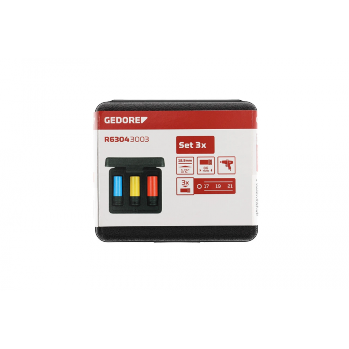 GEDORE RED doppenset autovelgen 1/2" 17+19+21mm 3-delig (R63043003 ...