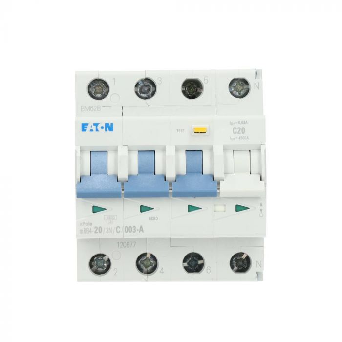 Eaton aardlekautomaat 3-polig+nul 20A 30mA C-kar (120677) | Groepenkastbestellen
