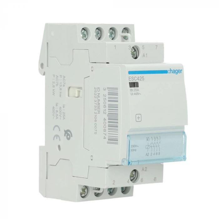 Hager magneetschakelaar 230V 25A 4 maak (ESC425) | Groepenkastbestellen